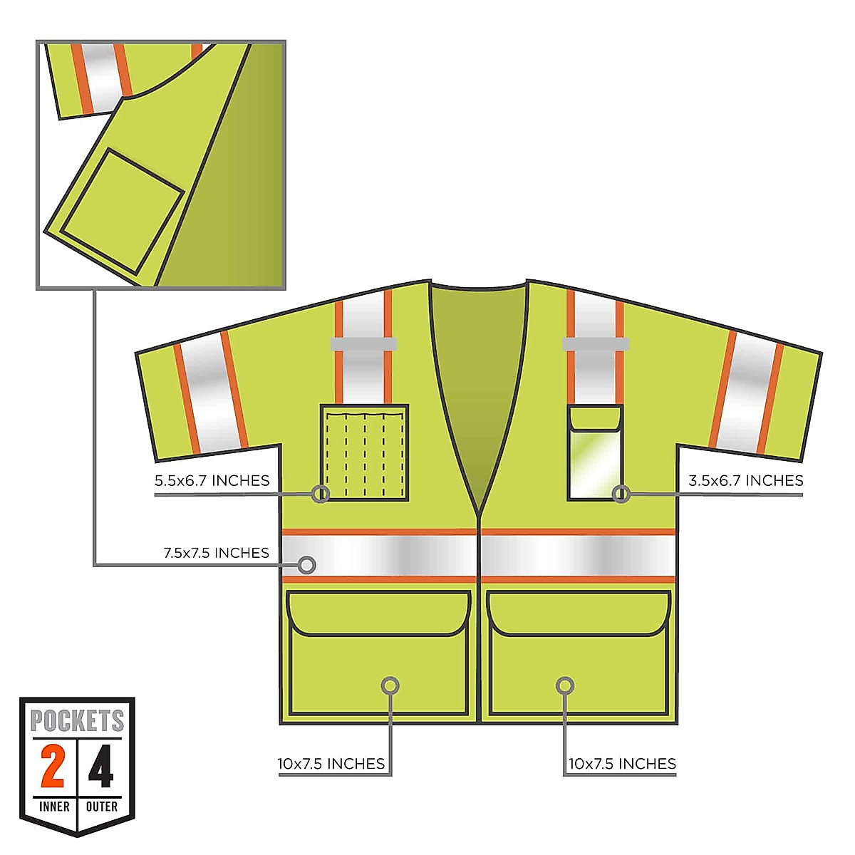 Ergodyne - 24169 Reflective Safety Vest, ANSI Class 3, Hi Vis Two Tone, 6 Easy Access Pockets, GloWear 8346Z,Lime, 4X-Large-5X-Large