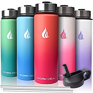 HYDRO CELL Stainless Steel Insulated Water Bottle with Straw - For Cold & Hot Drinks - Metal Vacuum Flask with Screw Cap and Modern Leakproof Sport Thermos for Kids & Adults (Blue/Black 24oz)