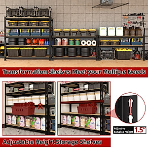 BuxWellBang 48" W x 24" D x 72" H Adjustable Garage Storage Shelves - 5-Shelf Heavy Duty Shelving Unit, Metal Utility Storage Organizer Racks for Warehouse Pantry Closet Kitchen, Black