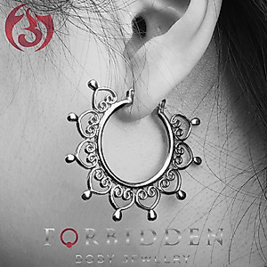 Forbidden Body Jewelry Heart Filigree Earrings, Filigree Earrings Silver Tone, Filigree Earring, 2 inch Women's Filigree Earrings Hoops, Surgical Steel Posts (Silver Tone Brass).
