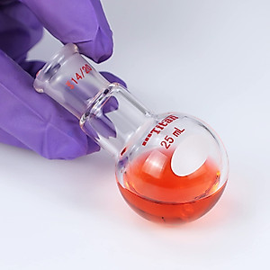 ADAMAS-BETA Lab Boiling Flasks 25mL Single Neck Round Bottom Boiling Flasks Borosilicate Glass with 14/20 Standard Taper Outer Joint