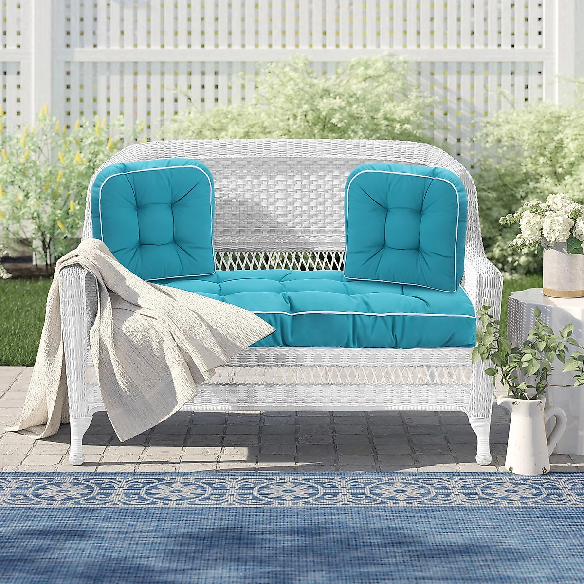 Blytieor Outdoor 3 Piece Wicker Chair Cushion Set, 1 Loveseat Wicker Settee Cushion & 2 U-Shape Cushion for Patio Bench All Weather