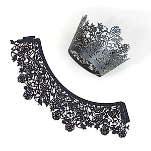 YOZATIA 60pcs Black Rose Lace Cupcake Wrappers Holders, Laser Cut Cupcake Liners Decorative Liners for Wedding Party Birthday Cake Decoration Supplies