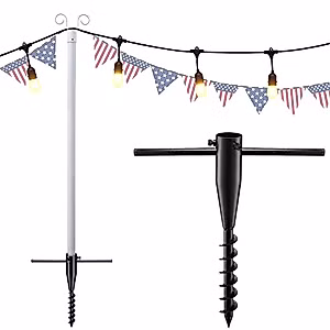 FLY HAWK Outdoor String Lights, String Light Terrace Garden Terrace Residential Cafe Wedding Decoration with 11 Feet Rust Bracket LED or Suspended Light Solar Bulb Upgrade (Stainless Steel)