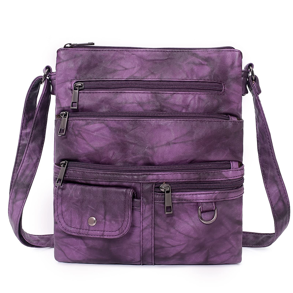 Crossbody Purses for Women Double Zipper Pockets Soft Vegan Leather Shoulder Bag with Adjustable Strap (Purple)