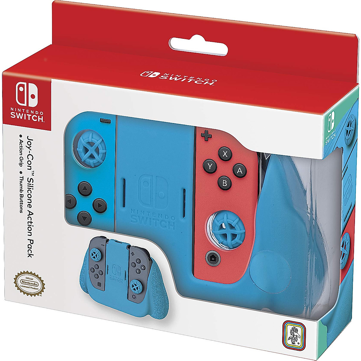 Officially Licensed Nintendo Switch Joy-Con Action Pack Grip and Thumb Buttons – Neon Blue Textured Silicone