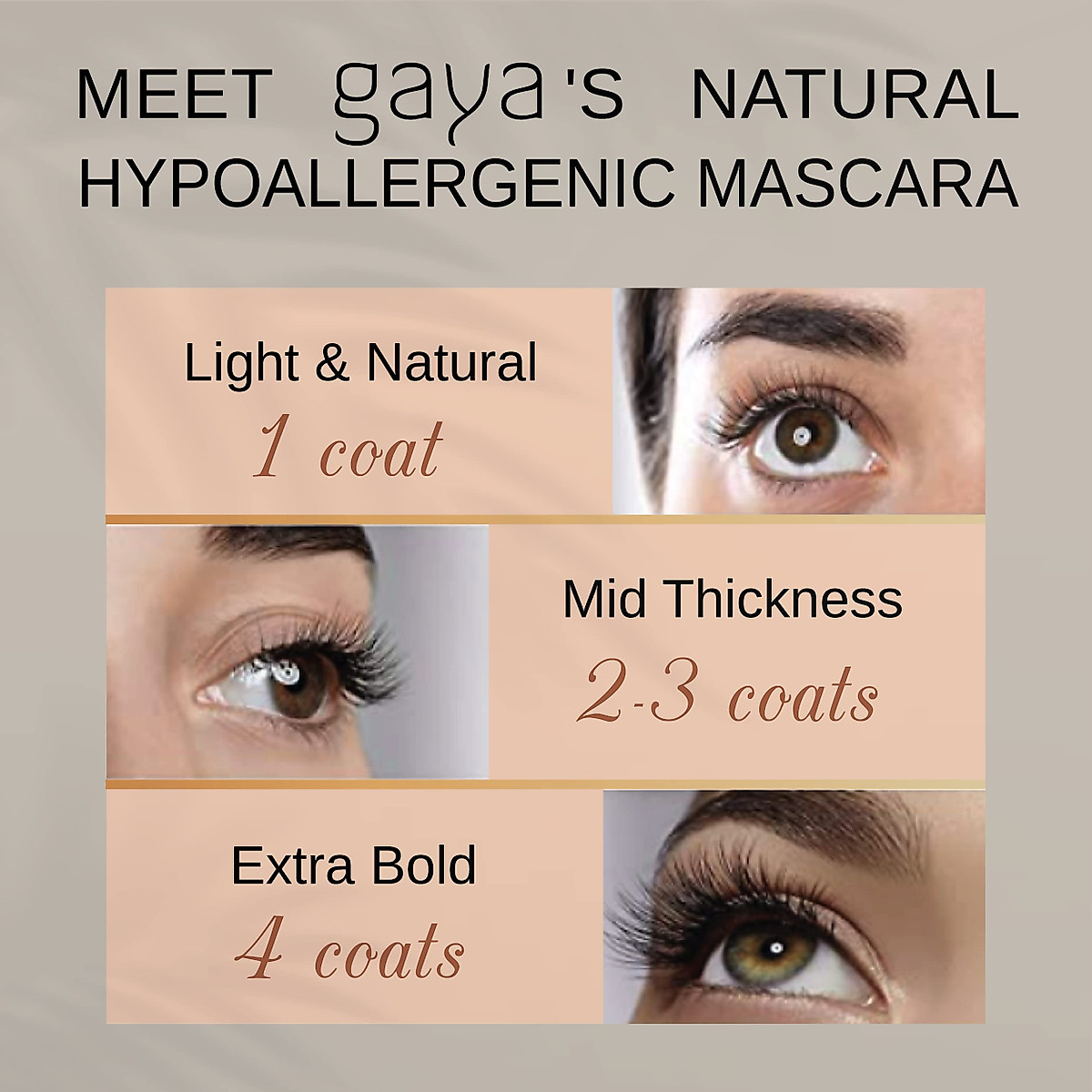 Vegan Black Mascara for Sensitive Eyes, Natural Hypoallergenic mascara, Buildable Lengthening and Volumizing for Natural Looking, Cruelty Free, Ophthalmologist Tested- By Gaya cosmetics