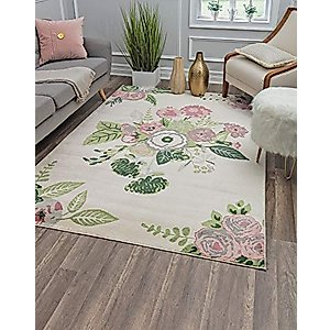 Rugs America Hanna VA40A Rose Garden Cream Floral Transitional Area Rug, 5'x7'