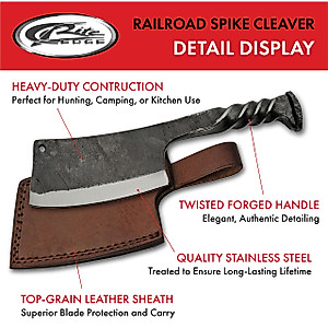 SZCO SUPPLIES 9"" Twisted Handle Railroad Spike Cleaver with Leather Sheath, Gray (HS-4416)
