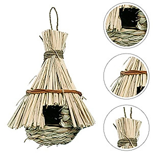 balacoo Humming Bird House Grass Hand Woven Bird Nest Natural Hanging Bird Hut Roosting Hideaway Shelter for Parrot Predators Finch Canary Sparrow Chickadee