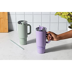 Ello Port 40oz Tumbler with Carry Loop & Integrated Handle, Vacuum Insulated Stainless Steel Reusable Water Bottle, Travel Mug with Leak Proof Lid & Straw, Perfect for Iced Coffee & Tea, Sage