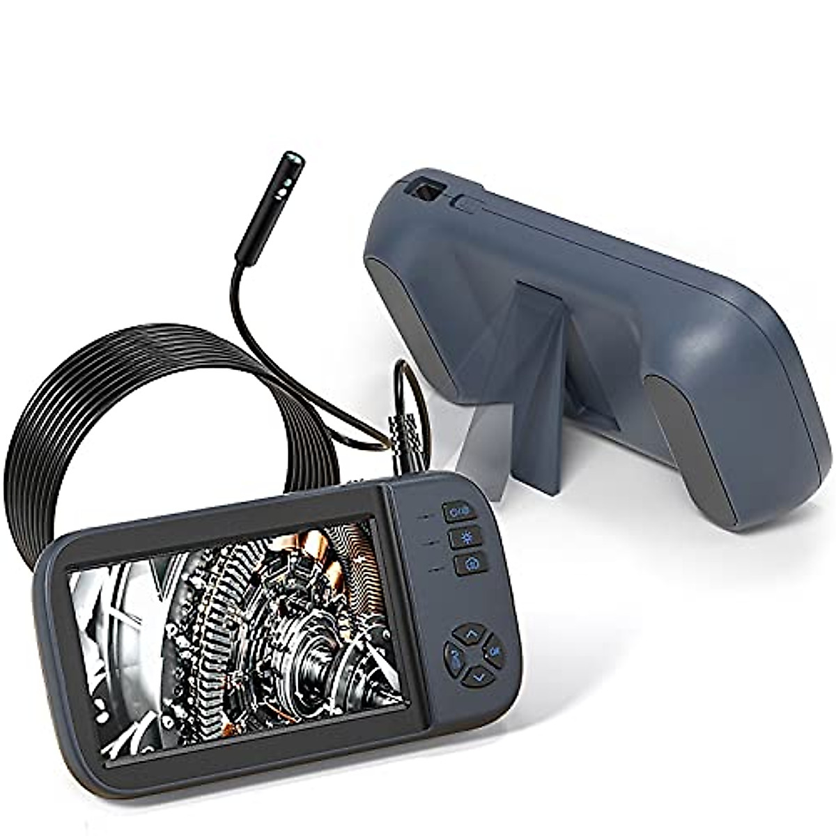 Digital Industrial Endoscope - 4.3Inch IPS Big Screen & 8mm Dual Lens Snake Camera, Detachable Lens Cable and Bracket Design, 32 GB TF Card, 32.8FT Semi-Rigid Cable (Color : Dual Lens)