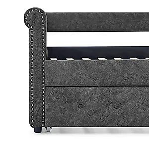 GLORHOME Full Daybed with Trundle Upholstered Tufted Sofa Bed with Button and Copper Nail on Arms,Gray