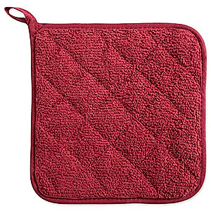 DII Basic Terry Collection Quilted 100% Cotton, Potholder, Barn Red, 3 Piece