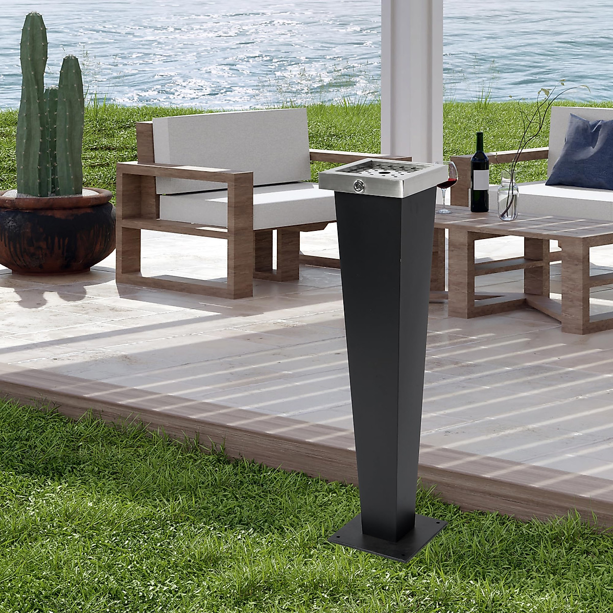 AIWFL Commercial Trash Receptacle Outdoor Trash Can Stainless Steel Garbage Can Black Ash Bin with Inner Bucket for Office Hotel Patio Backyard Restaurants