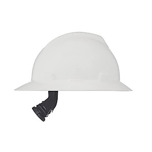 MSA 475369 V-Gard Full-Brim Hard Hat With Fas-Trac III Ratchet Suspension | Polyethylene Shell, Superior Impact Protection, Self Adjusting Crown-Straps - Standard Size in White