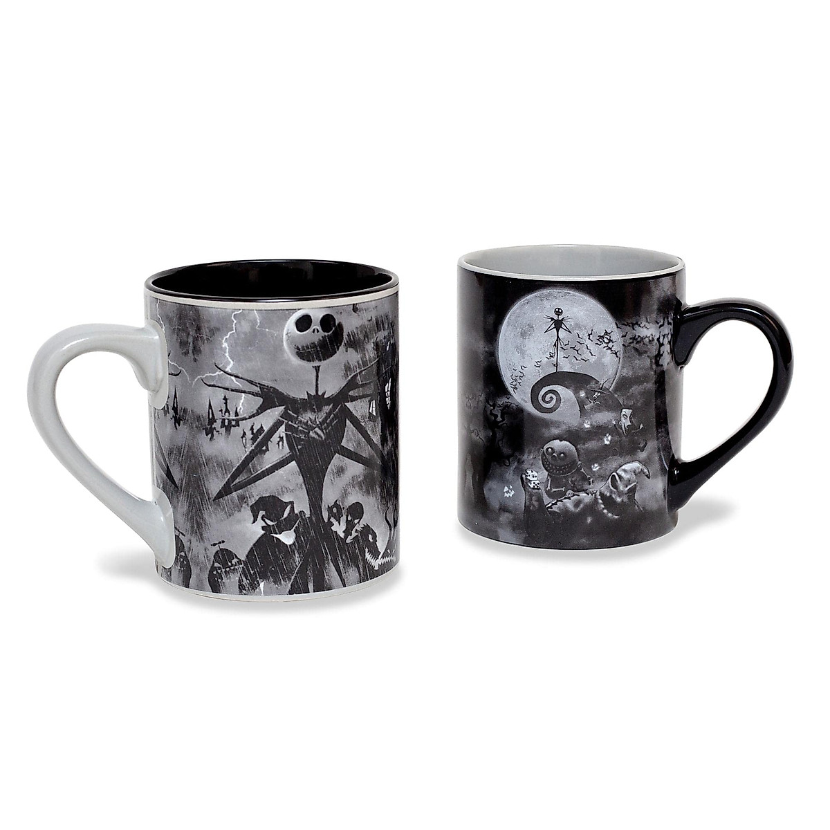 Disney The Nightmare Before Christmas Stormy Night Ceramic Mugs, Set of 2 | BPA-Free Small Coffee Cups