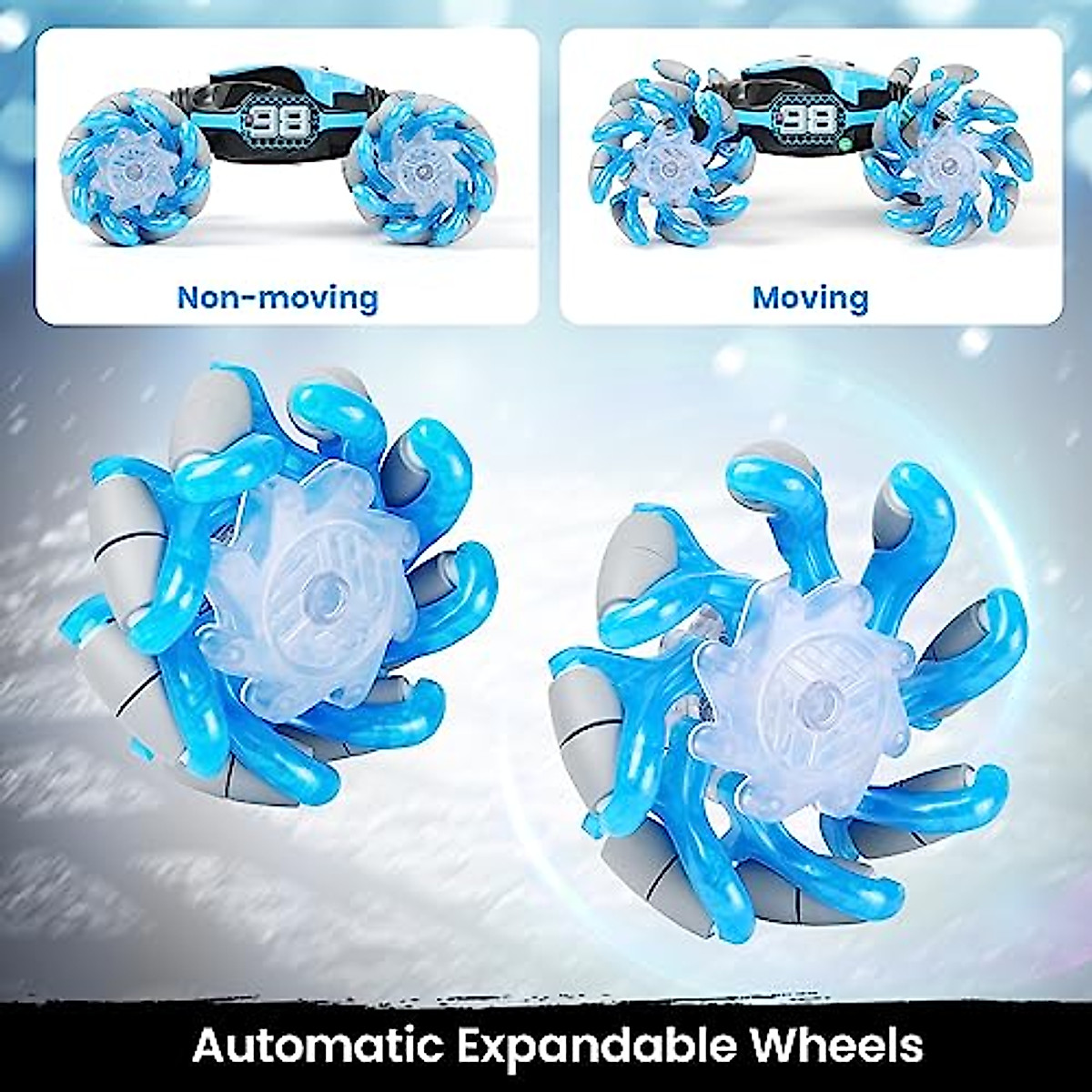 Gesture Sensing RC Stunt Car - 2.4 Ghz 4WD Off-Road Omnidirectional Smart Expandable Wheels Remote Control Car Toys Best Birthday Cool Toy Gifts for Boys Kids Adults