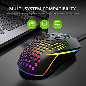YOUCYYNB Circle Pit S50 RGB Gaming Mouse with Lightweight Honeycomb Shell, Adjusted 6400DPI, 6 Programmable Buttons (White)