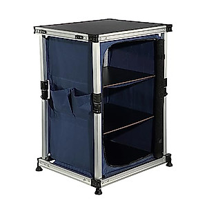 VEVOR Camping Kitchen Table Storage, Outdoor Pop-up Aluminum Portable Folding Cook Station with 3-Tier Organizer, Side Pocket & Carrying Bag, Quick Set-up for BBQ Party Backyard RV Traveling, Blue