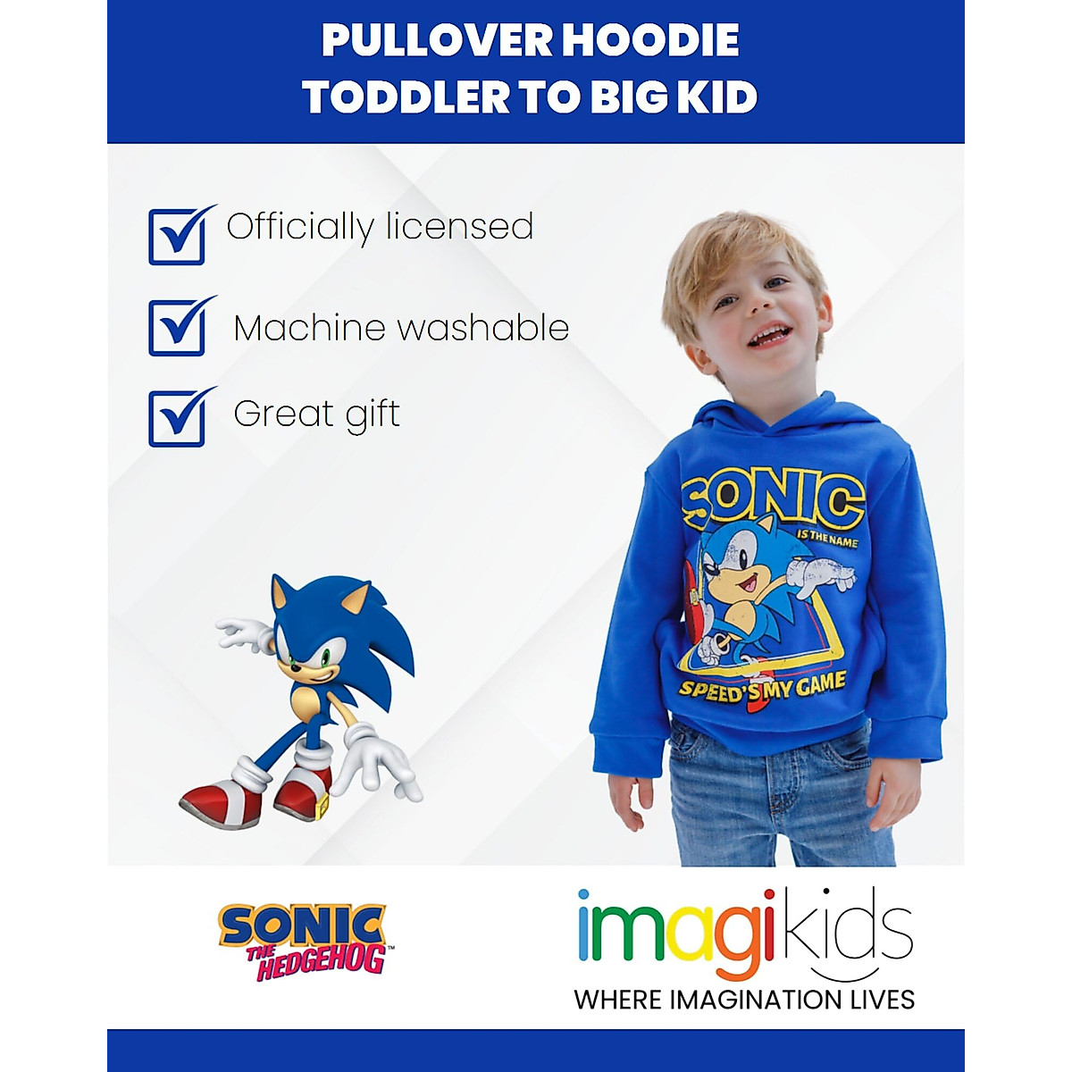 SEGA Sonic The Hedgehog Big Boys Fleece Hoodie Blue 10-12