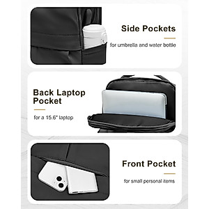 suratio Black Laptop Backpack for Women Gym Backpack Casual Daypack Backpacks Travel Backpack for Traveling on Airplane Work Backpack for Men Lightweight Computer Backpack College Teacher Backpack