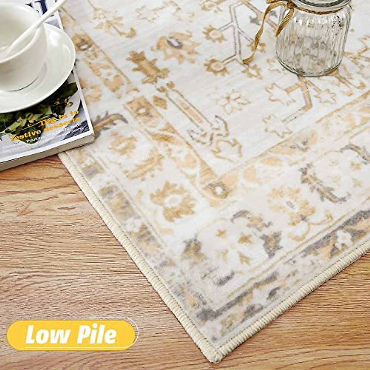 COZYLOOM Large 8x10 Area Rug Medallion Distressed Soft Rug Retro Indoor Carpet for Living Room Non-Shedding Floral Floor Carpet Low Pile Anti-Slip Backing Bedroom Thin Rug Accent Home Decor