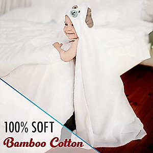 FOREVERPURE Baby Gift Hooded Towel 100% Organic Bamboo Cotton, Super Absorbent, for Boys and Girls. Ultra Soft, X-Large, 35 x 35 inches. Perfect with Washcloth and Greeting Card (White)