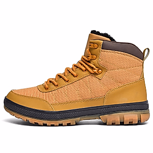 Wondamo Men's Snow Boots Lightweight Waterproof Winter Boots Fur Lined Anti-slip Cold Weather Shoes, Wheat Light Brown, 7.5 US Men