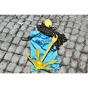 QPURO Kayak Anchor Kit - 3.5 lb Grapnel Anchor, Marine Anchor, Folding Anchor - Ideal for Kayak Fishing, Paddle Boards (SUP), PWC, Jet Ski's, Small Boats (Yellow)