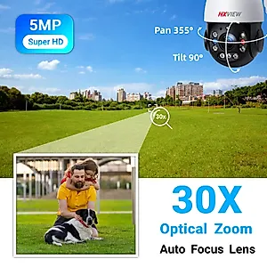 HXVIEW PTZ Camera Outdoor, 30X Optical Zoom Security Camera, 5MP Wireless WiFi RTSP IP Camera, 1000FT Night Vision, Auto Tracking, Emergency Strobe Light Alarm, Human Detection, 2-Way Audio