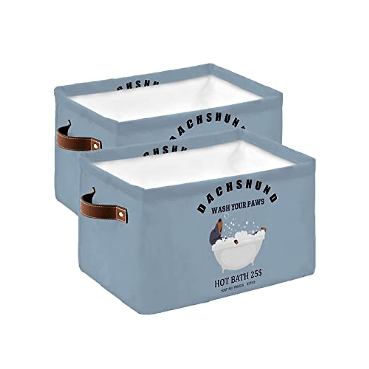 Funny Animal Storage Bins for Organizing, Decorative Large Closet Organizers with Handles Cubes - 2 Pack Fabric Baskets for Shelves, Closets, Laundry, Nursery, Dachshund Dog Taking a Shower