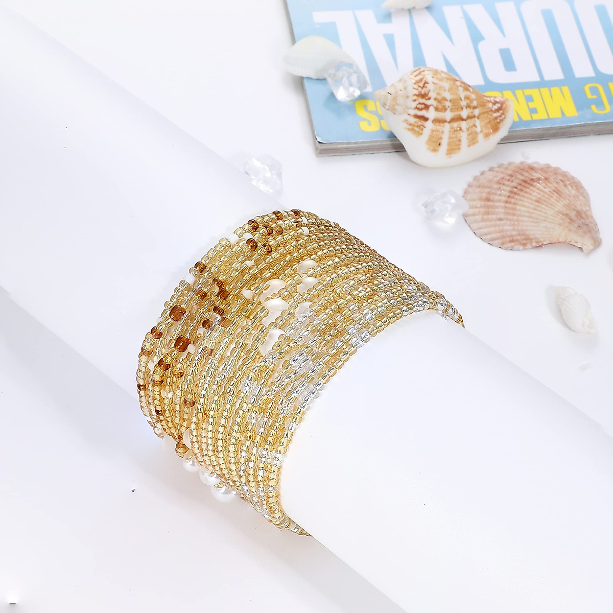 Sailimue 3 Piece Waist Beads for Women Belly Beads Elastic Chain African Waist Beads for Women Plus Size Bikini Jewelry (582)