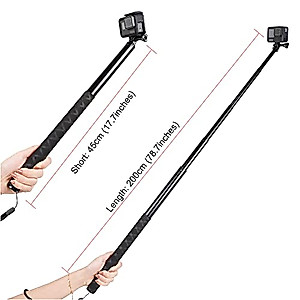 79inch Long Selfie Stick for GoPro 11 10 9 8 7 6 5 Blcak 4 Silver Go Pro Max Session, DJI Osmo Action 2,AKASO,Insta360 One R Cameras, 45-200cm Extendable Pole Monopod