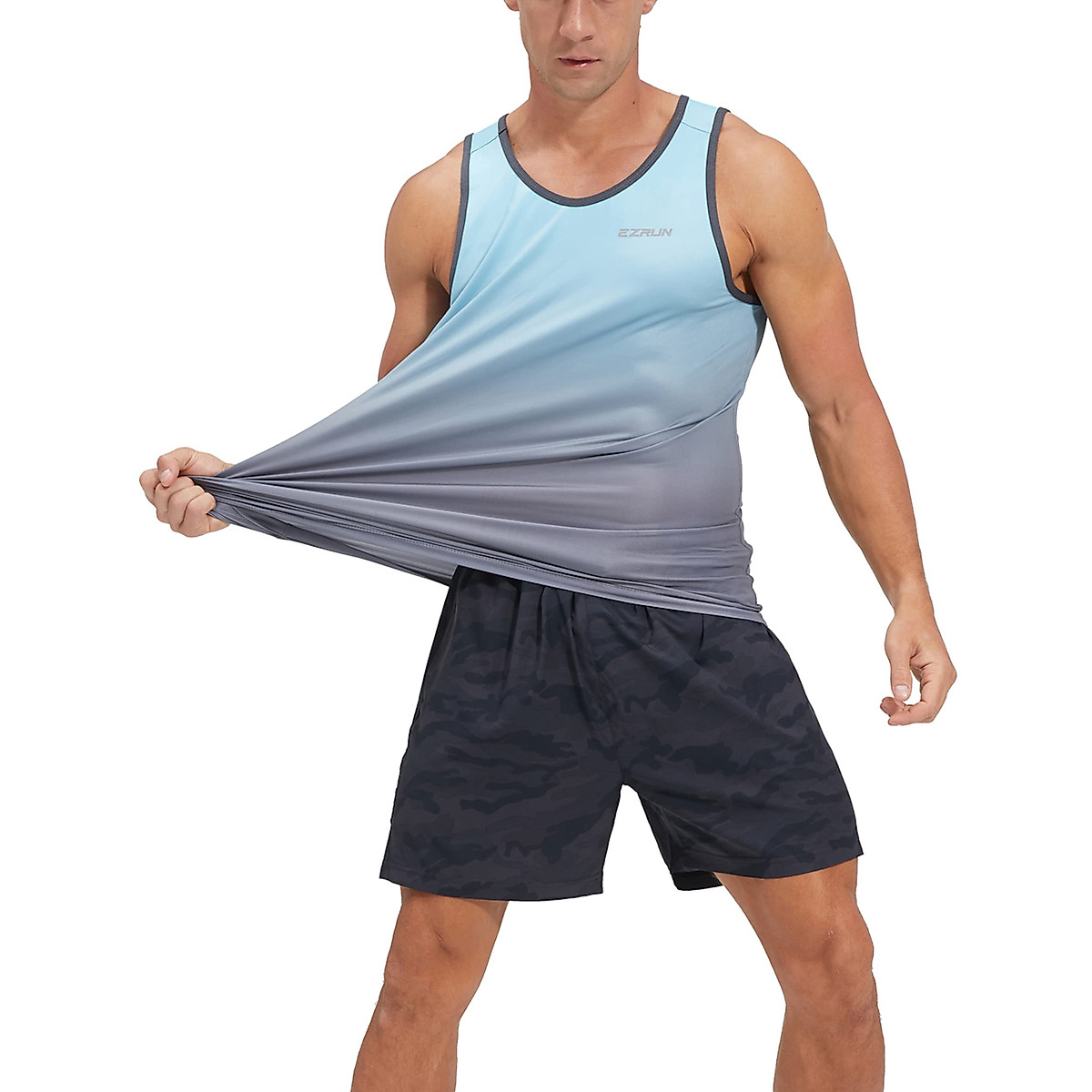 EZRUN Men's Quick Dry Workout Tank Top for Bodybuilding Gym Athletic Jogging Running,Fitness Training Swim Sleeveless Shirts(BlueGradient,s)