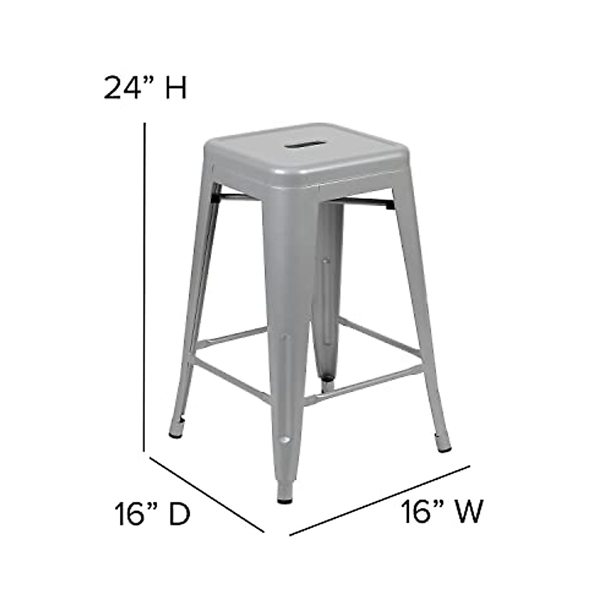 Flash Furniture Cierra 4 Pack Commercial Indoor Counter Height Stools - Silver Galvanized Steel Frame - Gray All-Weather Poly Resin Seat - 24" High - Backless