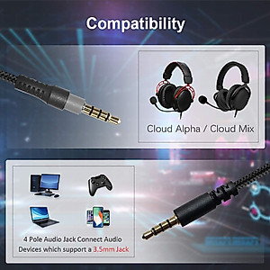 QJYTH Replacement Cable Cord Compatible with Kingston Hyperx Cloud Alpha and Cloud Mix Gaming Headset, Headset Audio 3.5mm Cable with Inline Mute & Volume Control (No Inline Mic, Black)