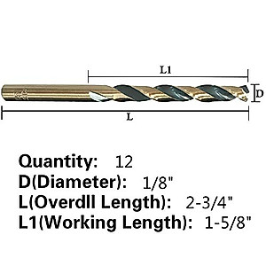 12PCS,1/8", Black and Gold Drill Bits