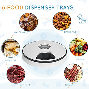 PawHut Automatic Pet Feeder for Cats Dogs with Digital LED Display Timer, 6 Meal Trays for Wet or Dry Food Dispenser