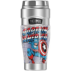 THERMOS MARVEL - Captain America Retro Comic STAINLESS KING Stainless Steel Travel Tumbler, Vacuum insulated & Double Wall, 16oz