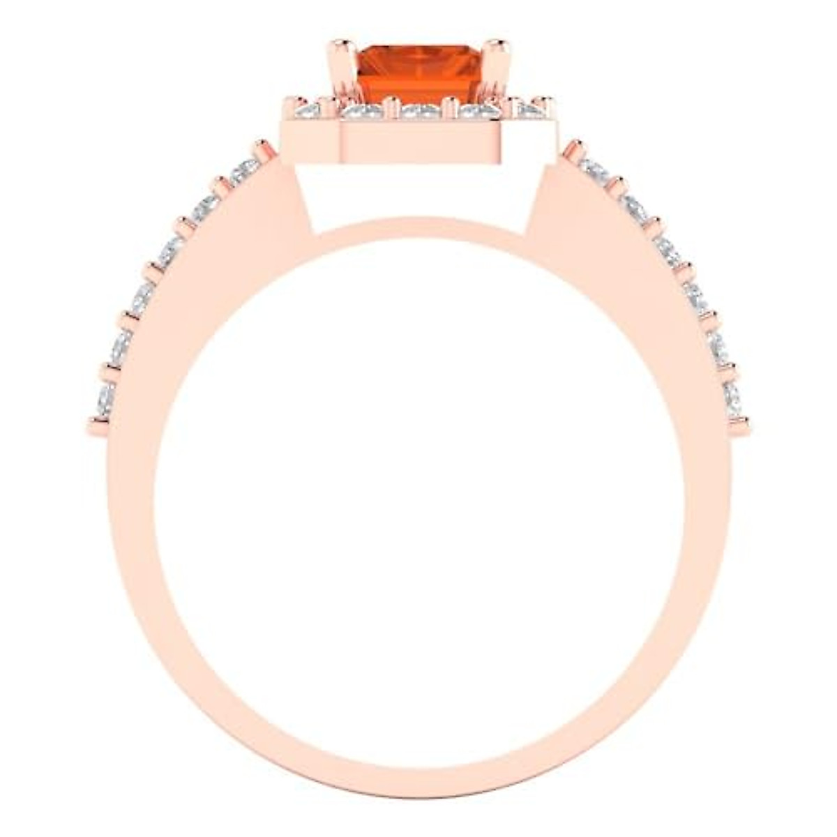 Clara Pucci 2.07 ct Emerald Cut Solitaire Halo Genuine Red Simulated Diamond Engagement Promise Anniversary Bridal Ring 18K Rose Gold 4.5