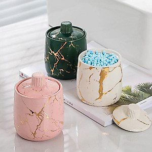 Gaolinci Marble Style Ceramic Q-Tip Holder Bathroom Cotton Swab Dispenser