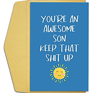 Qiliji Funny Son Greeting Card, Son Birthday Card, Son Graduation Card, You're An Awesome Son Keep That Shit Up