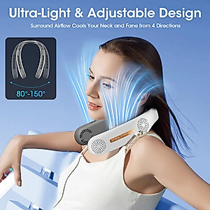 MSEVC 4 Turbo 6000mAh Portable Neck Fan 360°Cooling Airflow Bladeless USB Rechargeable with 3 Speeds Adjustment Wearable Personal Fan for Outdoor Travel Indoor - White