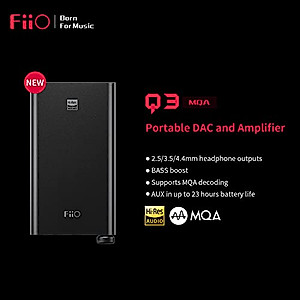 FiiO Q3 Headphone Amps Amplifier Portable High Resolution DAC DSD512 for Smartphones/PC/Laptop/Home/Car Audio Compatible with iOS/Android 2.5/3.5/4.4mm Output (Q3-MQA)