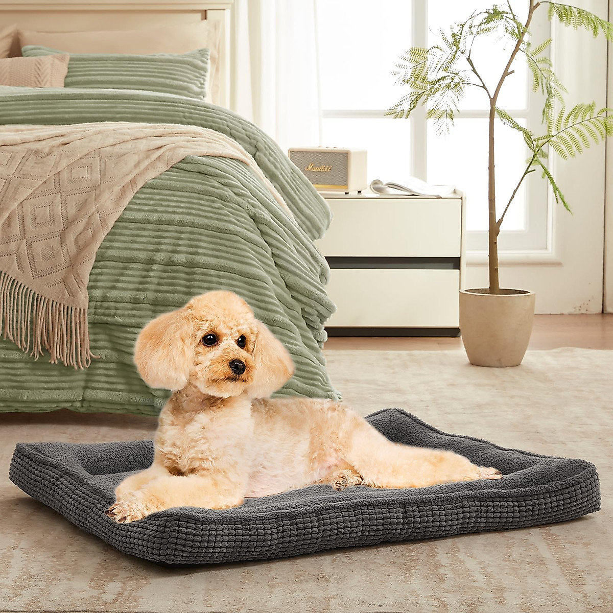WINDRACING Washable Deluxe Dog Crate Beds, Super Soft Durable Kennel Anti-Slip Pad, Pet Sleeping Mat for Small Sized Dogs, Removable Pet Bed, Dog Beds & Furniture, 31 x 25, Gray