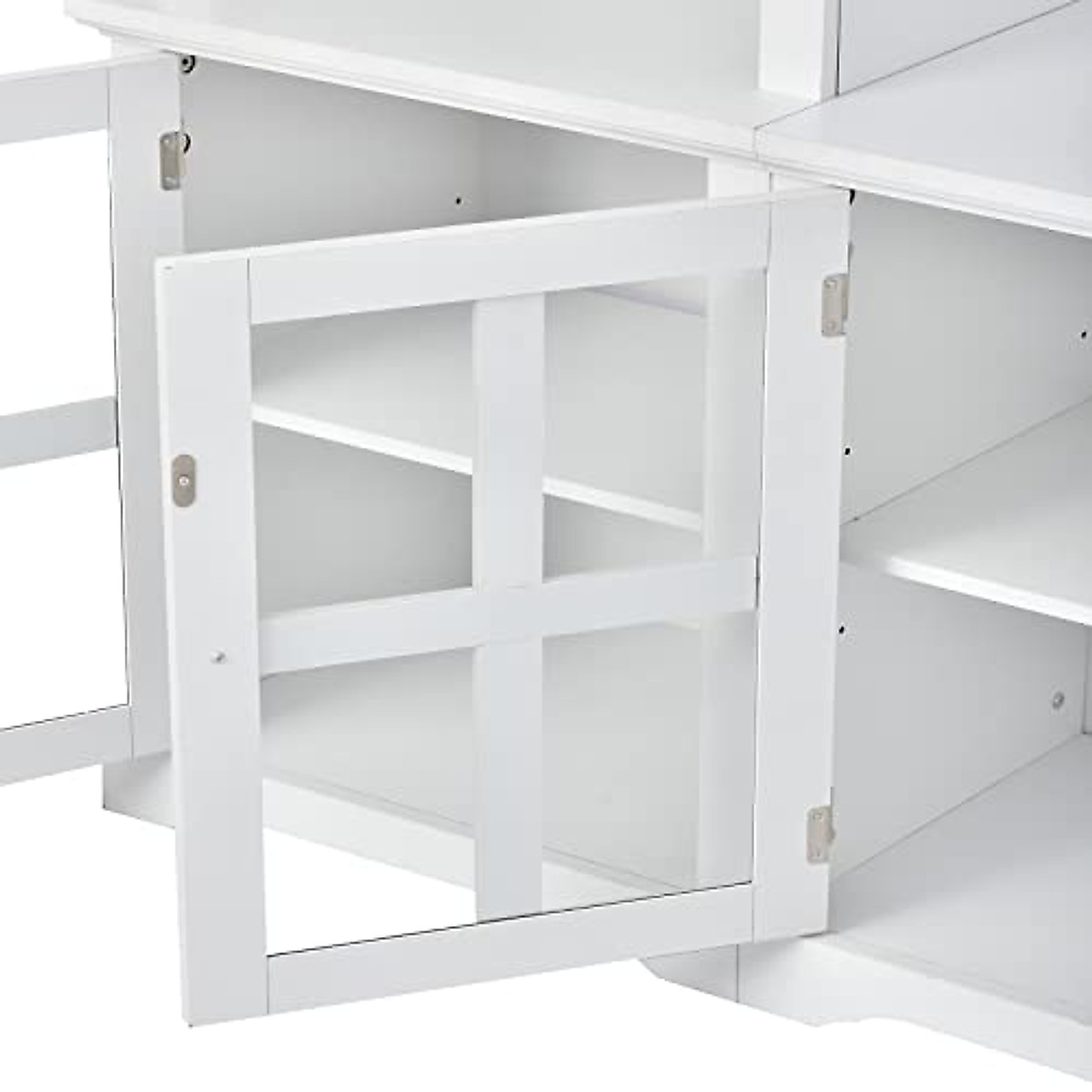 YISUYA Minimalism Style Entertainment Wall Unit with Bridge, TV Stand, Modern TV Console Table for TVs Up to 70”, Multifunctional TV Stand with Tempered Glass Door, Multifunctional TV Stand, White