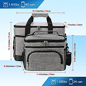 Portable Soft Cooler Bag - 24/60 Cans Insulated Camping Cooler, Leakproof Beach Cooler for Drink, Large Collapsible Soft Sided Cooler for Picnic, Lunch, BBQ, Travel, Outdoor, Road Trip, Ice Chest