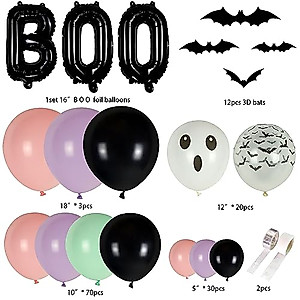 Halloween Baby Showers Decorations, 18" 10" 5" Pink Purple Black Balloons Halloween Balloon Arch Garland with Skull Balloons Bats Wall Stickers for Halloween Party Decorations