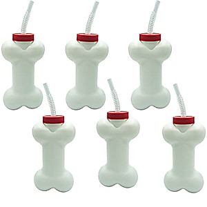 Dog Bone Cups with Straw (6 Pack) 14 oz - Paw Dog Patrol Party Supplies, Dog Birthday Party Supplies Decorations, Puppy Pals Dog Birthday Party Favors by 4E's Novelty